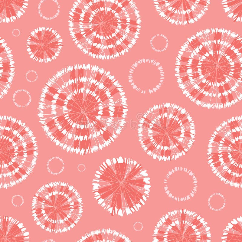Vector Coral Pink Shibori Circle Wheels Abstract Seamless Pattern with ...