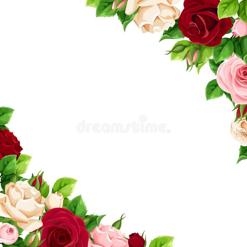 Background with Pink, Burgundy and White Roses. Vector Illustration ...