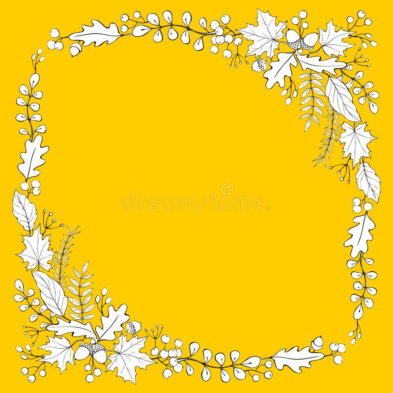 Vector Corner Elements of White Acorns, Leaves, Berries in Doodle Flat ...