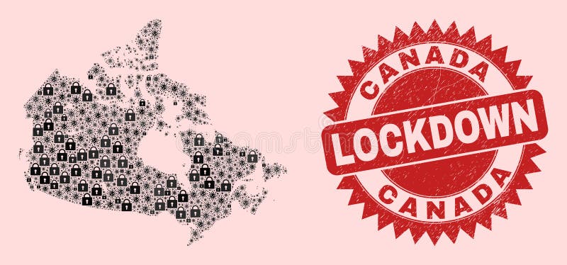 Canada Map Mosaic of Locks and Covid and Grunge Lockdown Stamp Stock ...