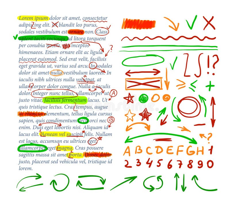 Vector Correction Marks Set Isolated on White Background, Sketched ...