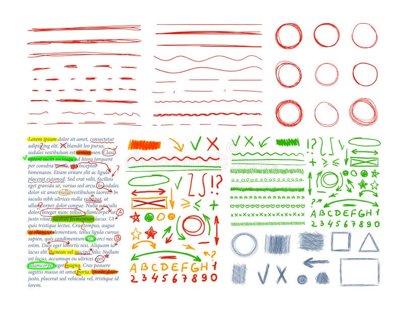 Vector Correction Marks Set Isolated on White Background, Sketched ...