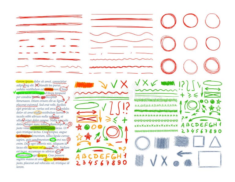 Vector Correction Marks Set Isolated on White Background, Sketched ...