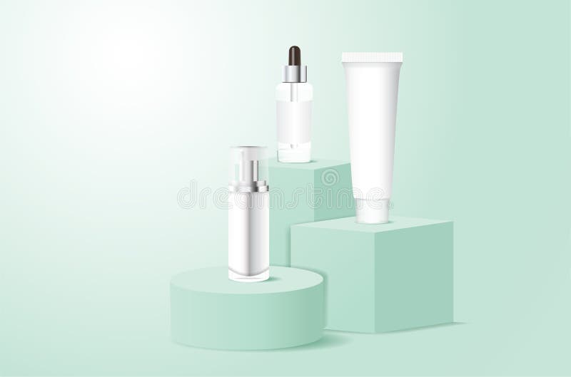 Vector Cosmetic Product Mockups on Geometric Podiums for Presentation ...