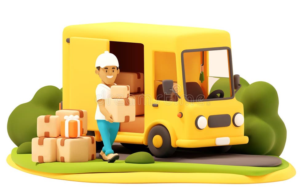 Vector Courier Loading Van with Cardboard Boxes Stock Vector ...