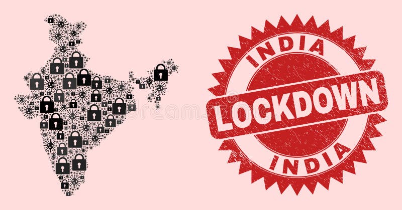 India Map Composition of Locks and Covid and Textured Lockdown Stamp ...