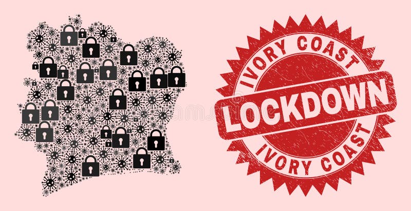 Ivory Coast Map Mosaic of Locks and Coronaviruses and Distress Lockdown ...