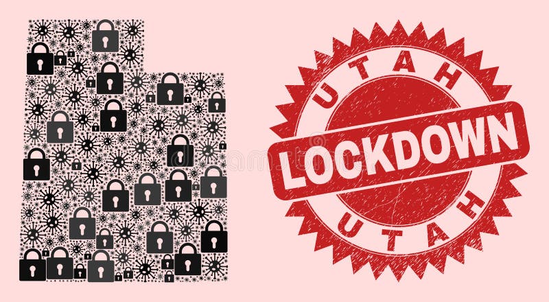 Utah State Map Collage of Locks and Covid and Grunge Lockdown Seal ...
