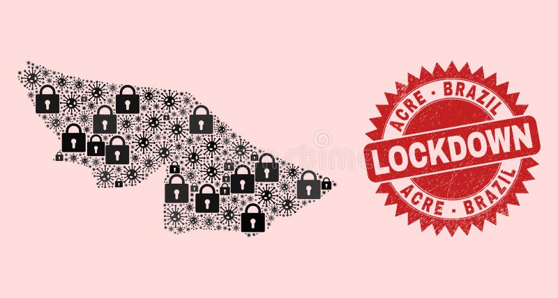 Acre State Map Mosaic of Locks and Coronaviruses and Grunge Lockdown ...