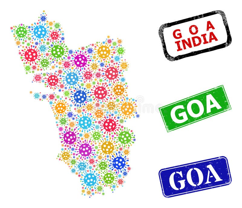 Textured Goa Badges and Colored Pandemic Goa State Map Composition ...