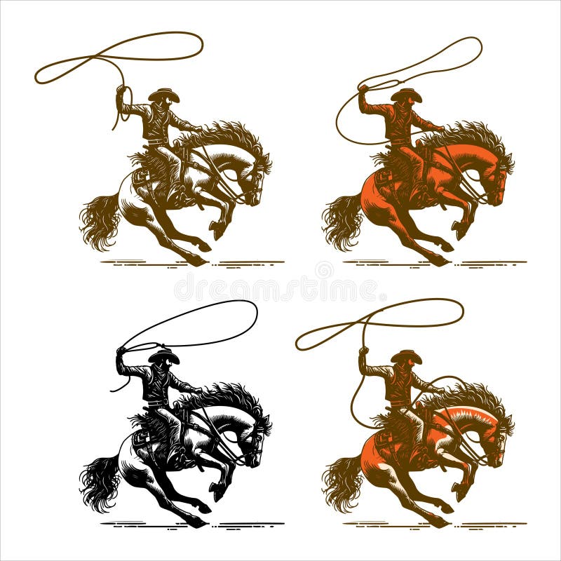 Vector Cowboy Lassoing Rodeo Stock Illustration - Illustration of ...