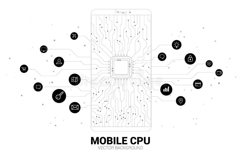 Vector CPU Dot Connect Line Circuit Board Style Mobile Phone Icon ...