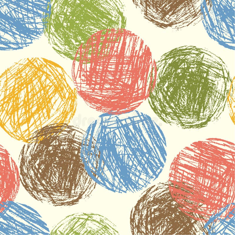 Colorful Geometric Circle Forms Seamless Pattern. Hand Drawing Round ...