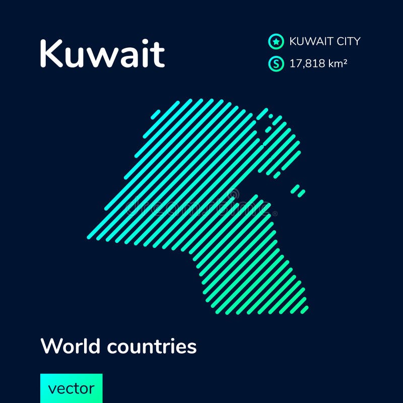 Green Map of Kuwait with Outline Vector Design Template. Editable ...