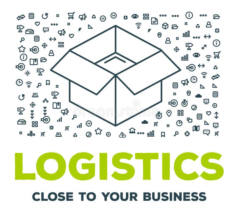 Vector Creative Illustration of Big Open Box with Set of Line Icons and ...