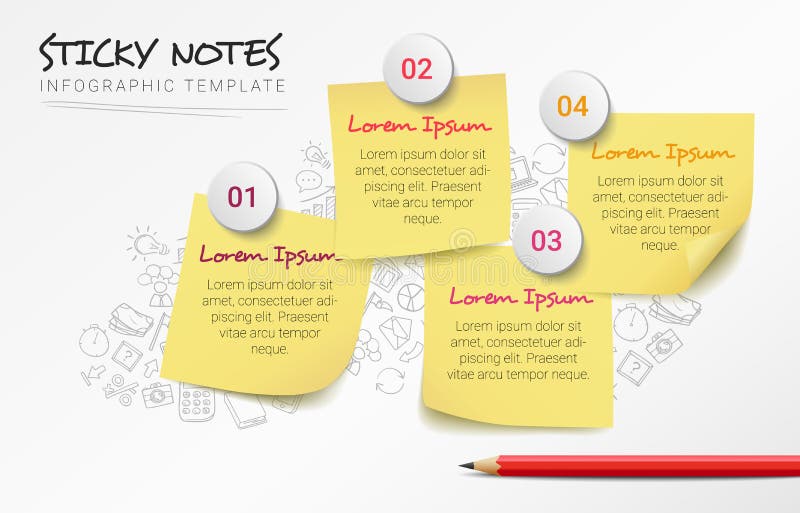 Vector Creative Infographic Template with Four Sticky Notes and Hand ...