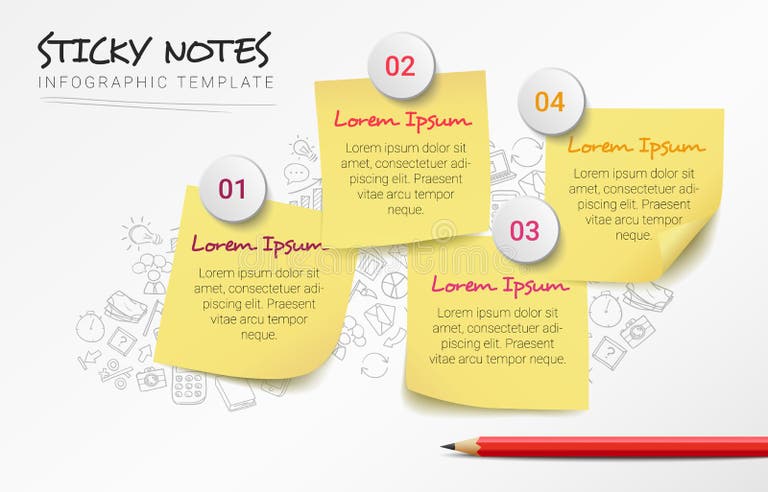 Vector Creative Infographic Template with Four Sticky Notes and Hand ...