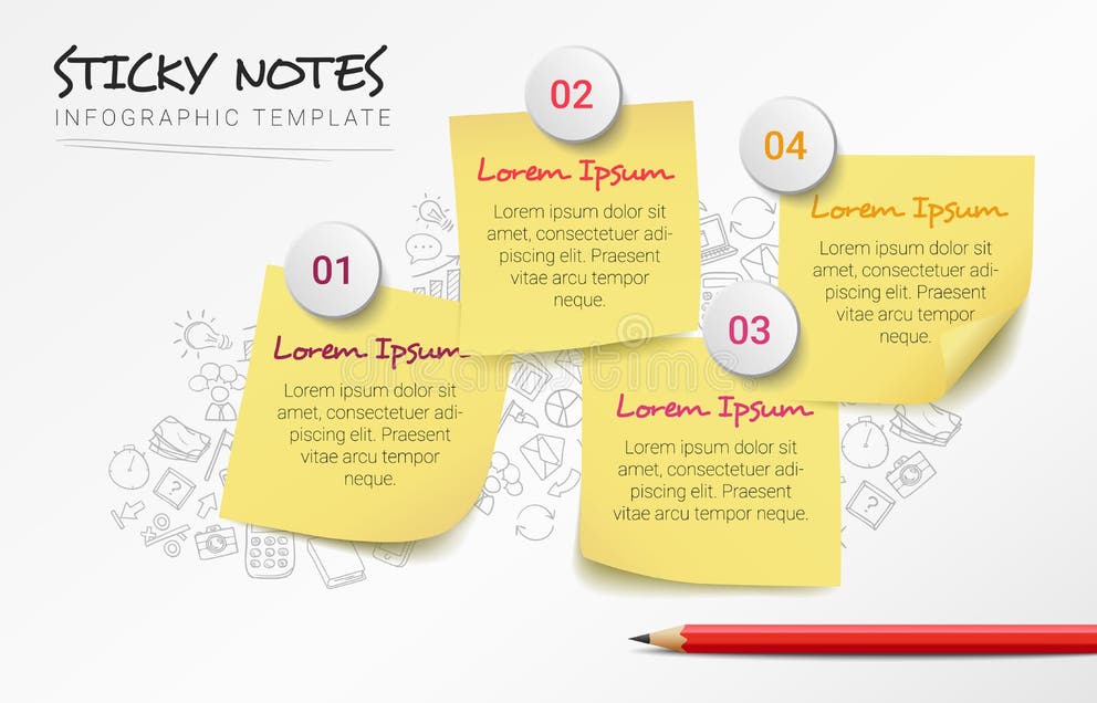 Vector Creative Infographic Template with Four Sticky Notes and Hand ...