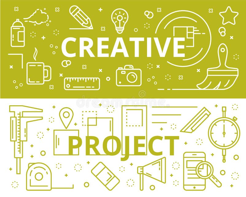 Vector Creative and Project Concept Thin Line Flat Design Banners Stock ...