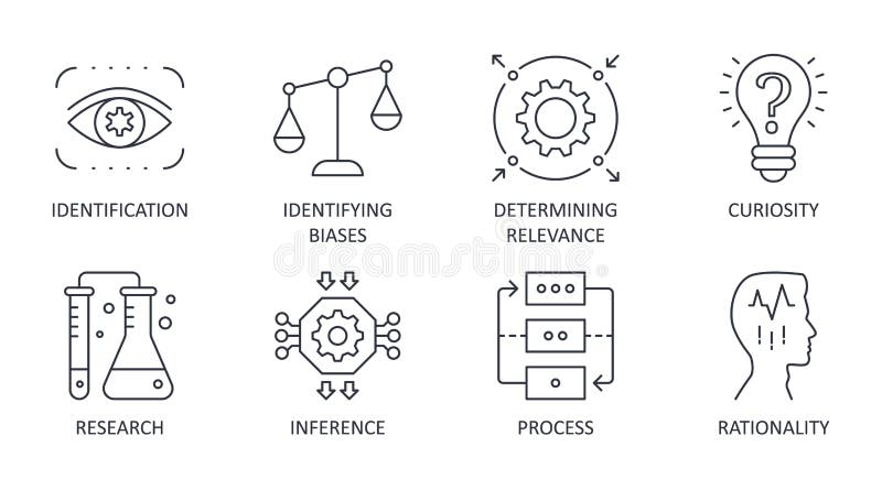 Vector Critical Thinking Icons. Editable Stroke. Rationality of Process ...