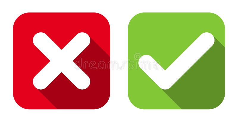 Vector Cross & Check Mark Icons, Flat Square Buttons Set. Stock Vector ...