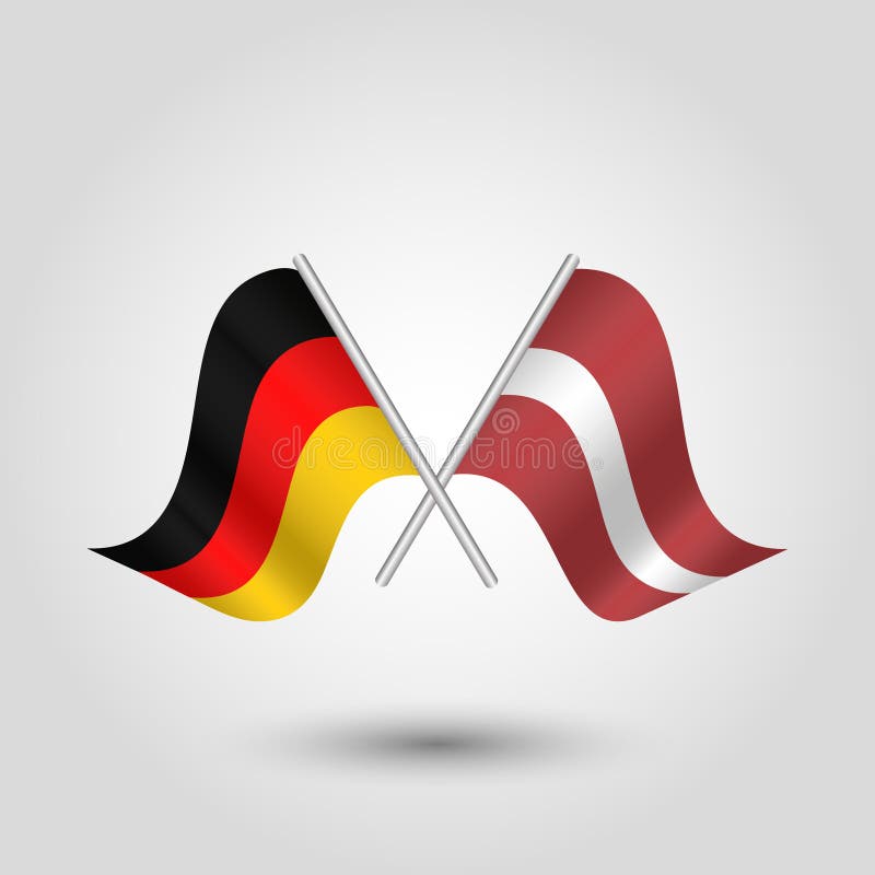 Vector Crossed German and Latvian Flags on Silver Sticks - Symbol of ...