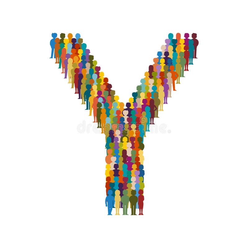 Vector Crowd of People in Form of Capital Letter Y Flat Style Stock ...