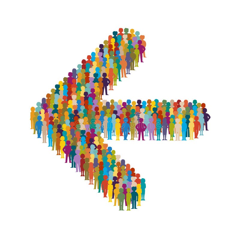 Vector Crowd of People Standing As Shape of Left Arrow Sign Stock ...