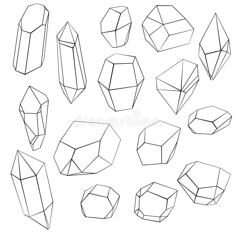 Vector Crystals, Line Drawing Gems, Minerals and Stones Stock Vector ...