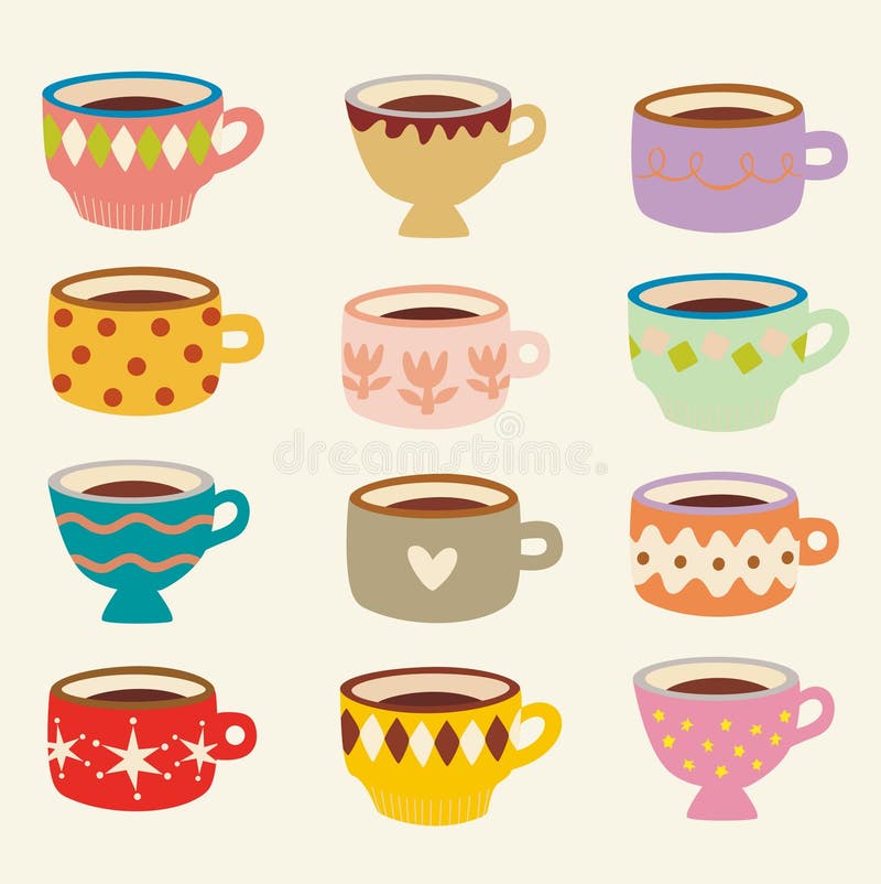 Vector cup set stock vector. Illustration of orange, flora - 12528087