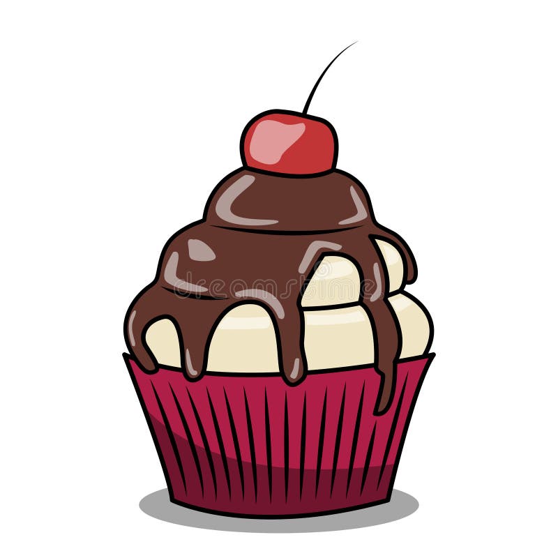 Vector Cupcake with Melted Chocolate and Cherry on Top Stock Vector ...