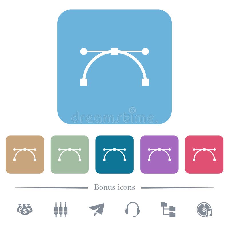 Vector Curve and Edit Points Flat Icons on Color Rounded Square ...