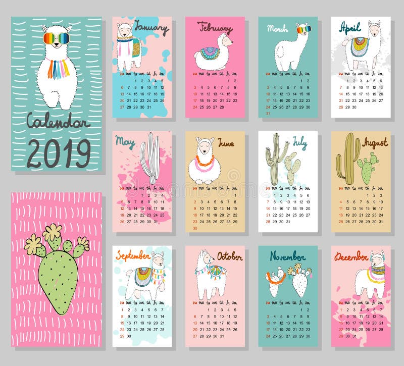 Vector cute Calendar 2019. stock vector. Illustration of collection ...