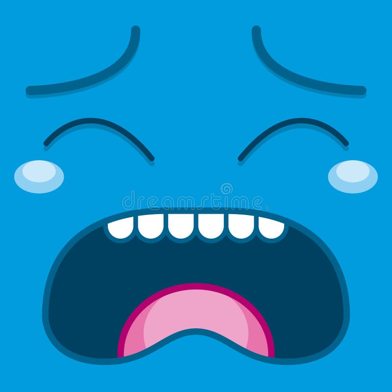 A Vector Cute Cartoon Blue Crying Face Stock Illustration ...