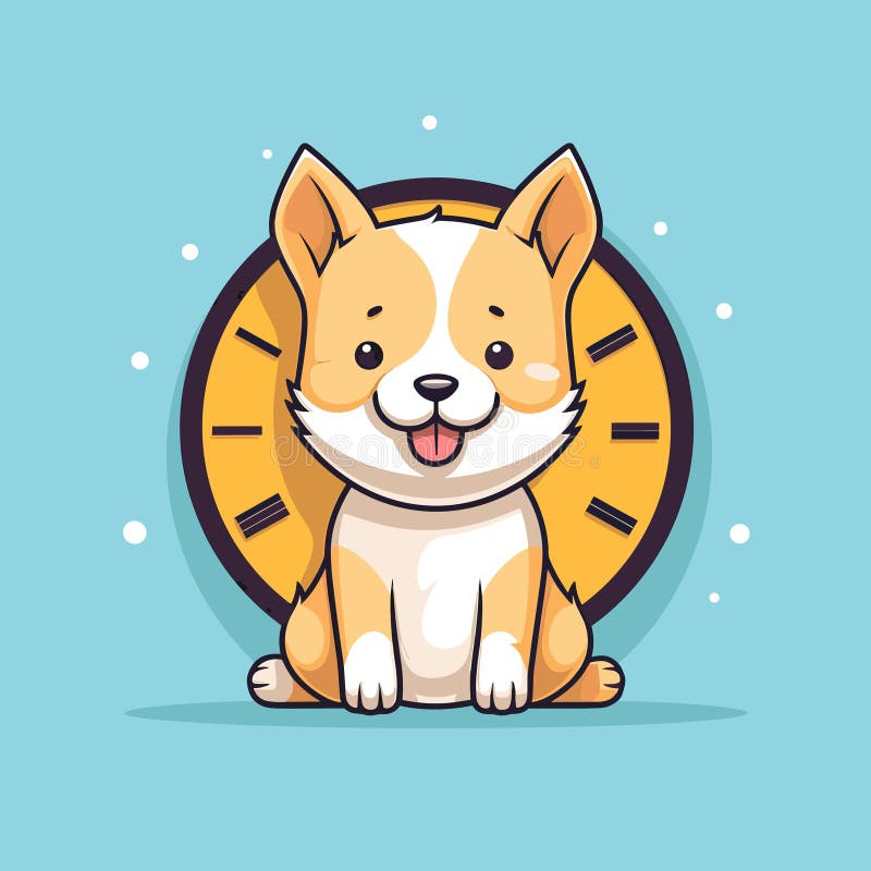 Vector of a Cute Cartoon Dog Sitting in Front of a Clock, Representing ...