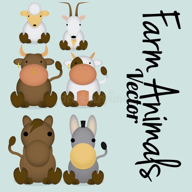Vector Cute Set of Different Farm Animals Stock Illustration ...