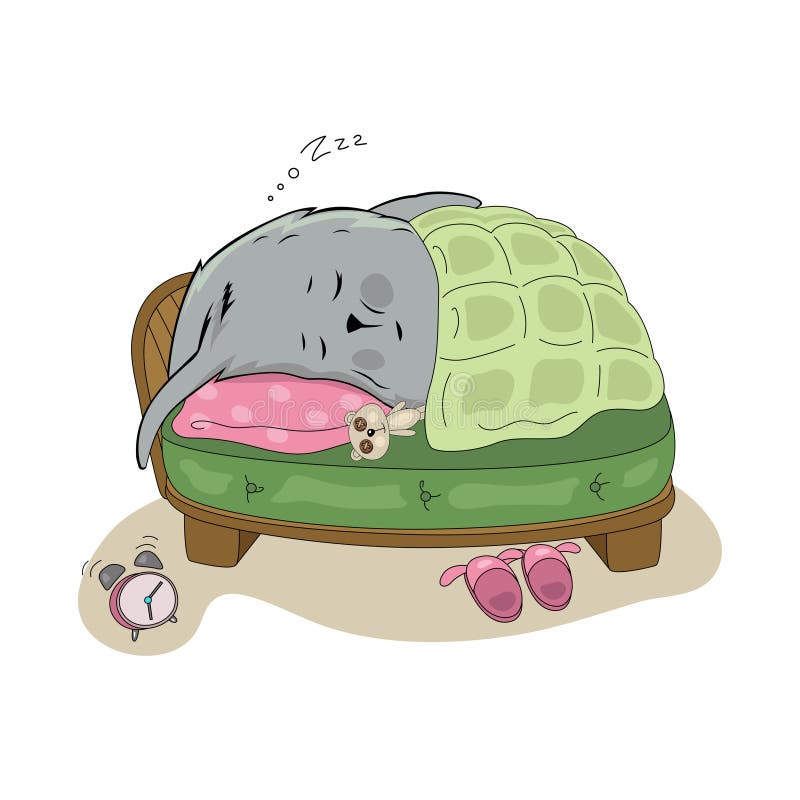 Vector Cute Character Rabbit Sleeps in the Bed. Stock Vector ...