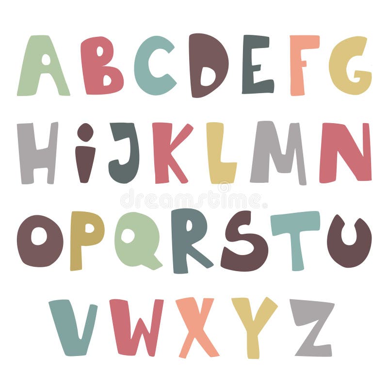 Vector Cute Childish Simple Latin Font. Colorful Funky English Alphabet ... Vector Cute Childish Simple Latin Font. Colorful Funky English Alphabet ...