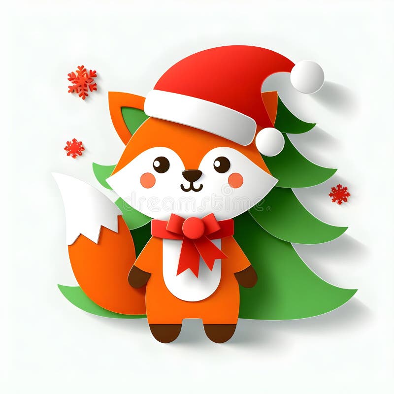 Vector Cute Christmas Paper Cut 3d Fox with Shadow Stock Illustration ...