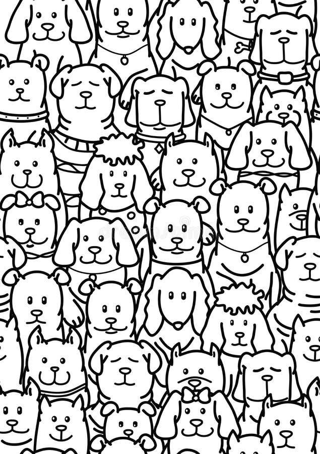 Vector Cute Dogs Cartoons, Coloring Page. Seamless Pattern of Dogs ...