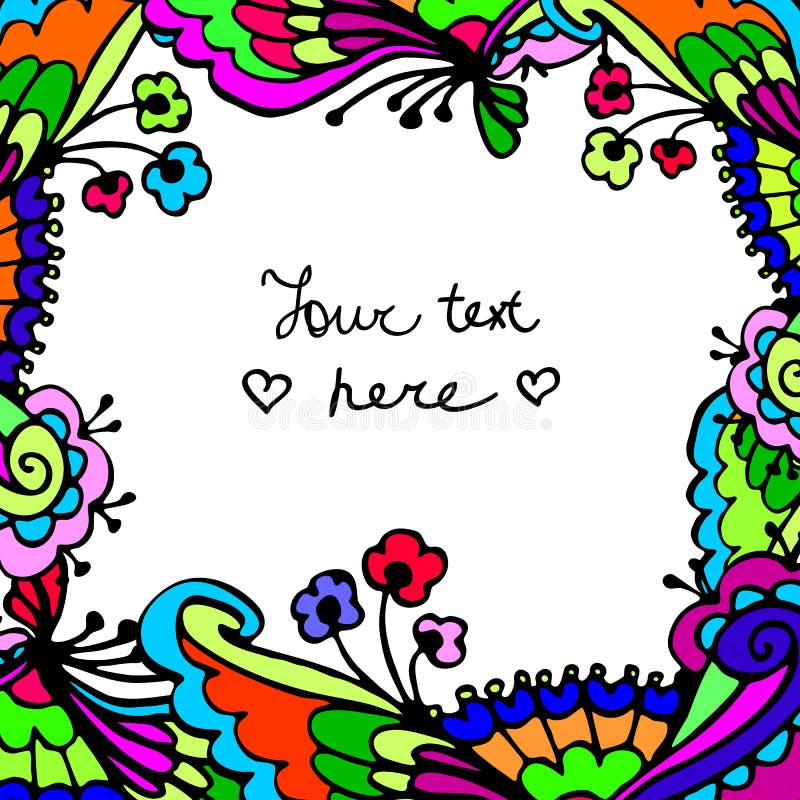 Vector Cute Doodle Colorful Floral Frame Background Stock Vector ...