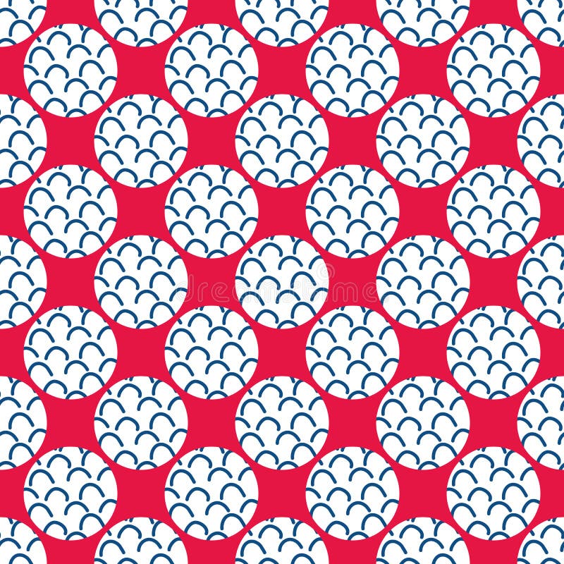 Vector Cute Doodle Wave and Circle Seamless Pattern Background. Red ...