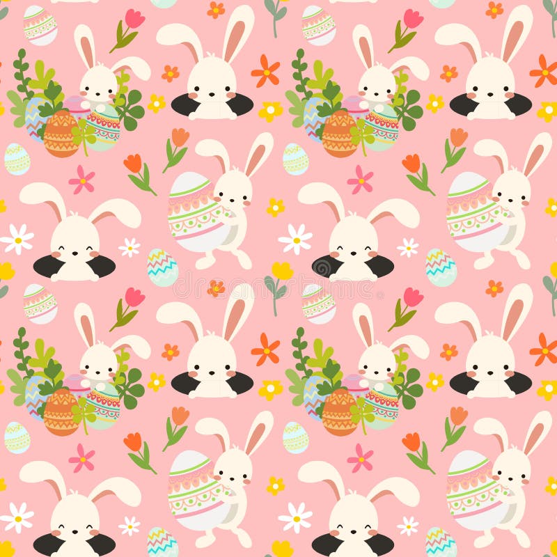 Vector Cute Easter Bunny and Eggs Seamless Pattern Stock Vector ...
