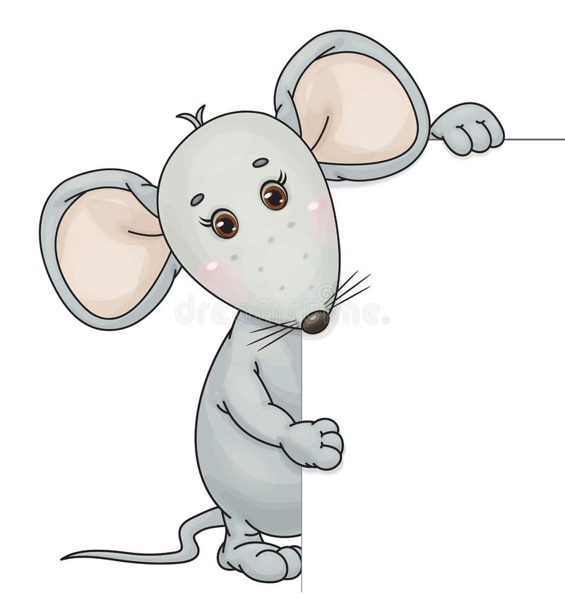 Vector Cute, Grey Mouse Cartoon Hiding Behind by Blank. Stock Vector ...