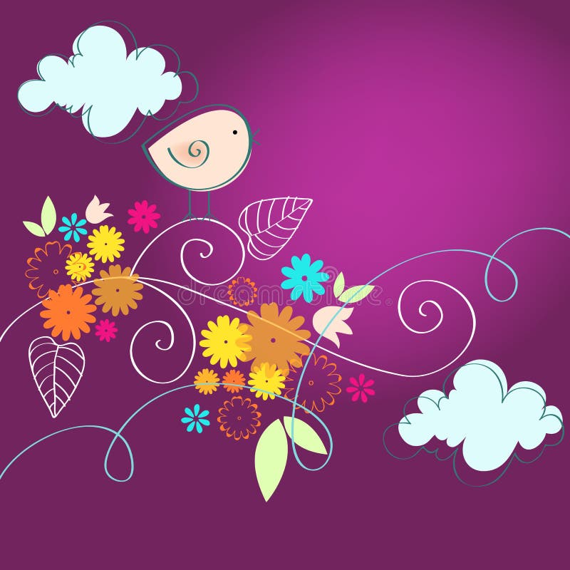 Cute Spring Bird Illustration Stock Vector - Illustration of flower ...