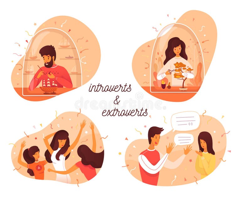 Vector Cute Illustration Introverts and Extroverts Stock Illustration ...