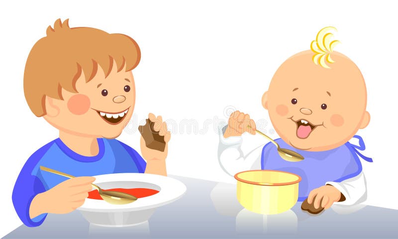 Vector Cute kids eat stock vector. Illustration of forelock - 19249659