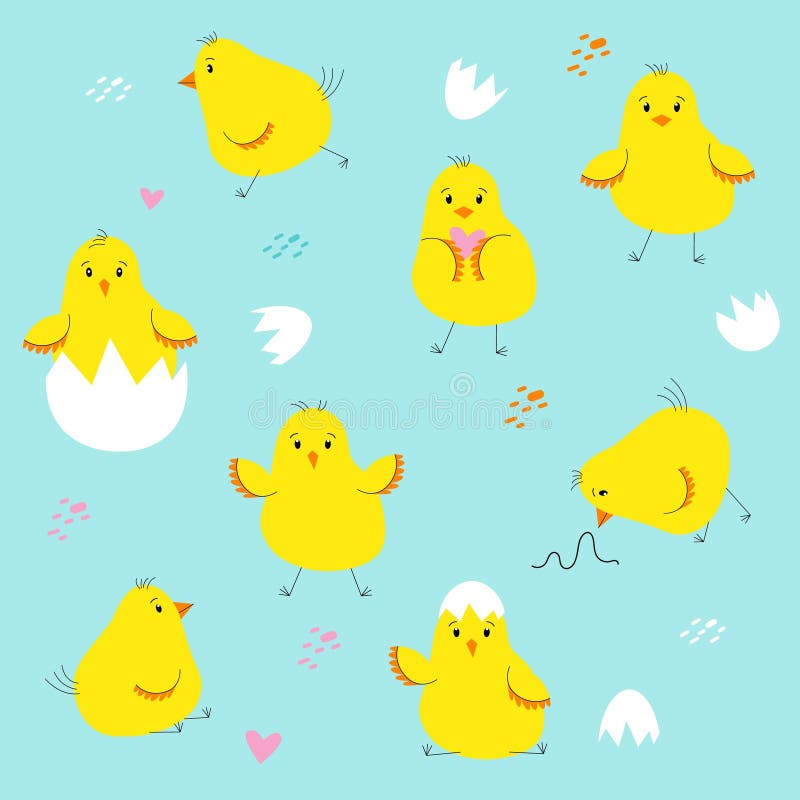 Vector Chick Hatched from an Egg in Poses Set Stock Vector ...