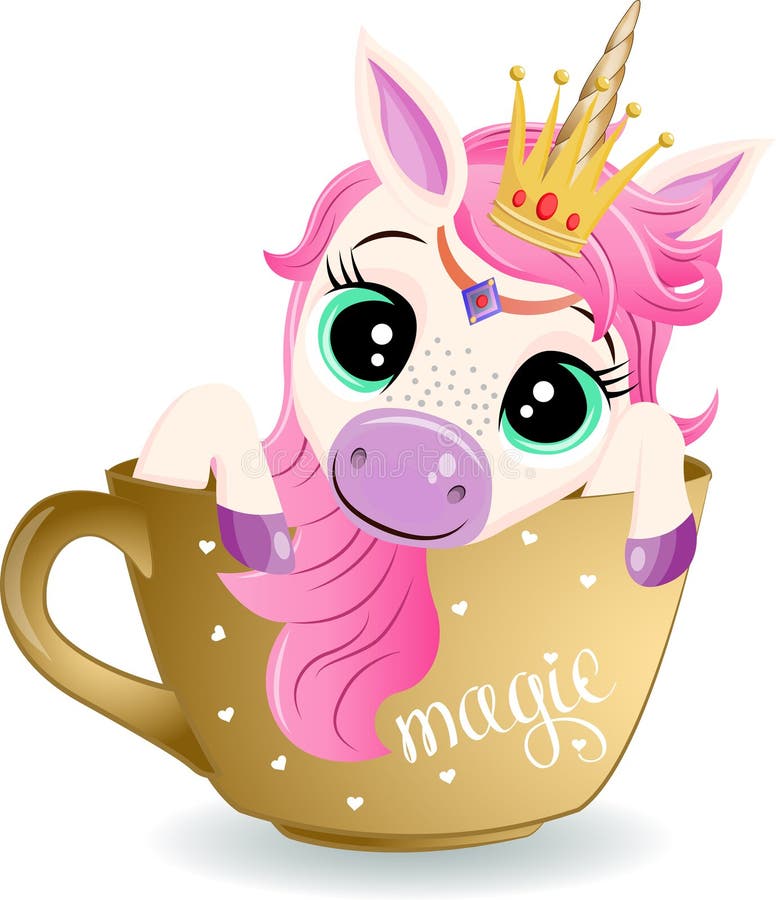 Vector Cute Little Unicorn Sitting Inside the Cup Stock Vector ...