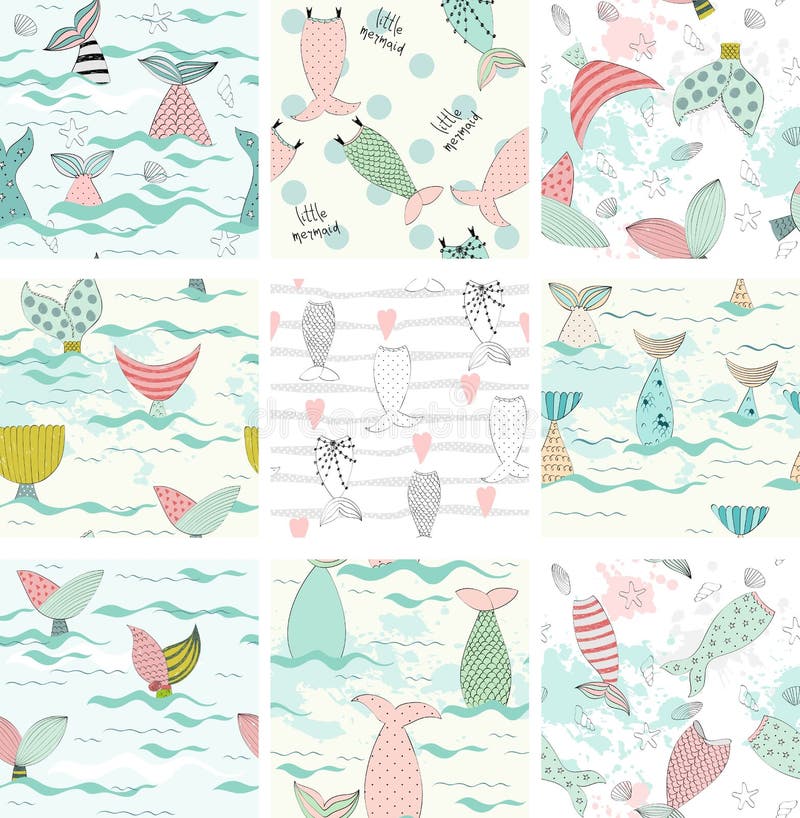 Vector cute mermaid tails. stock vector. Illustration of ocean - 269231972